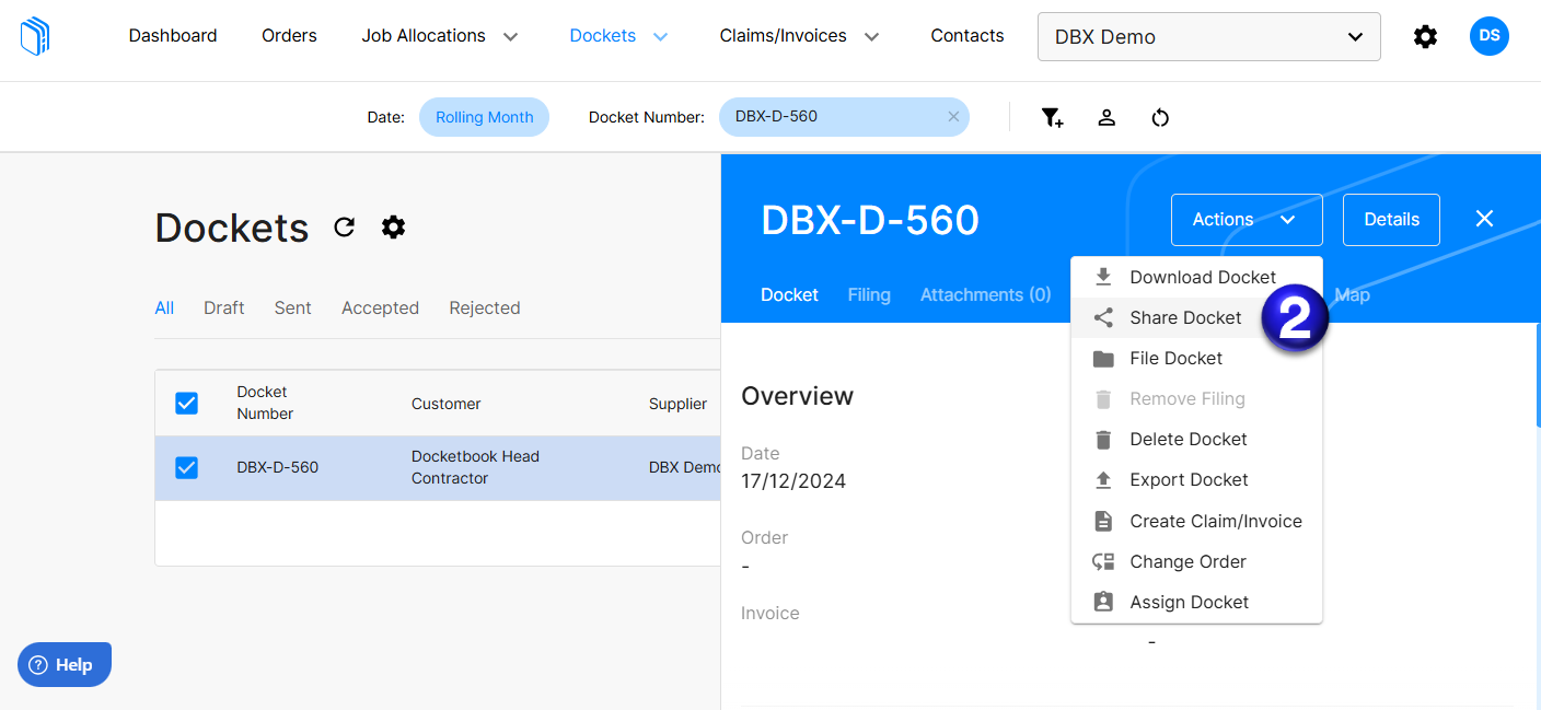 Share a Docket - Web View